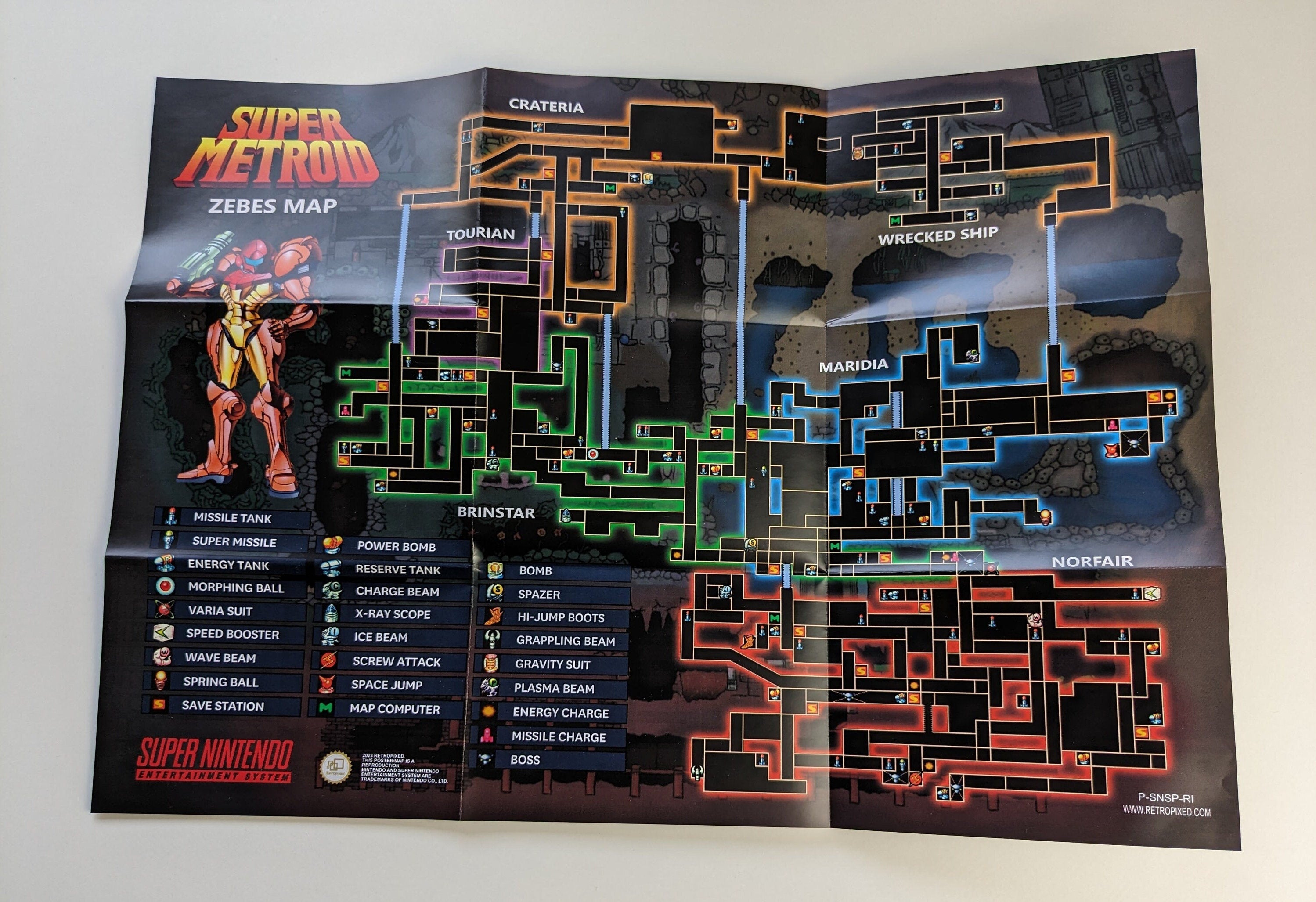 Super Metroid - Super Nintendo - Poster/Map (FOLDED) – retropixed